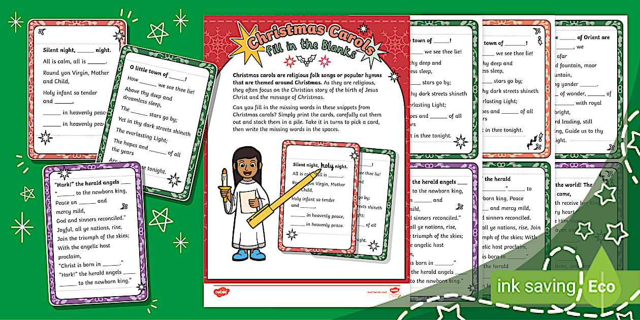 Christmas Carols Fill in the Blanks (Ages 5 - 7) - Twinkl