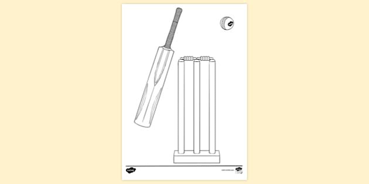 Cricket Bat Ball Bails Stumps Wicket No Labels Colouring