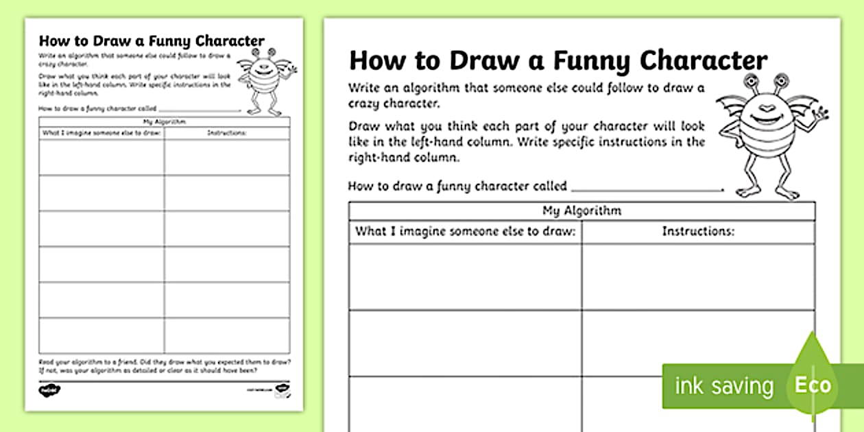 How to Draw a Funny Character Algorithm Worksheet / Worksheet