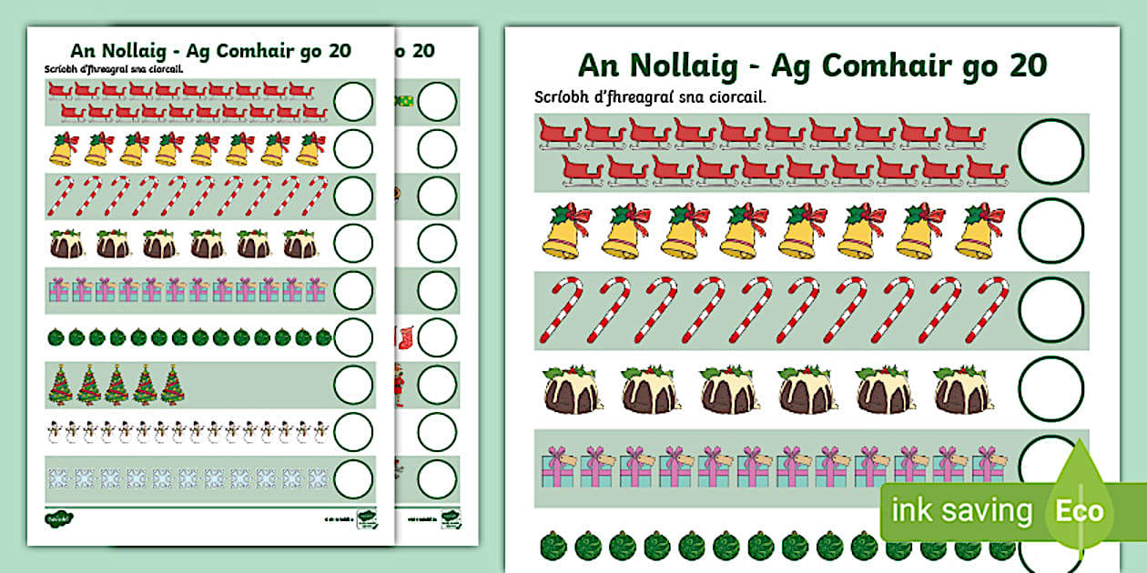 Chritmas Counting activity Gaeilge (teacher made) - Twinkl