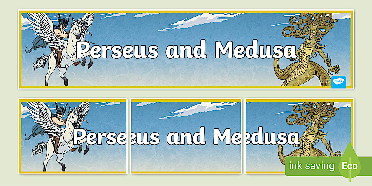 Cursive Perseus and Medusa Ancient Greek Myth Display Banner