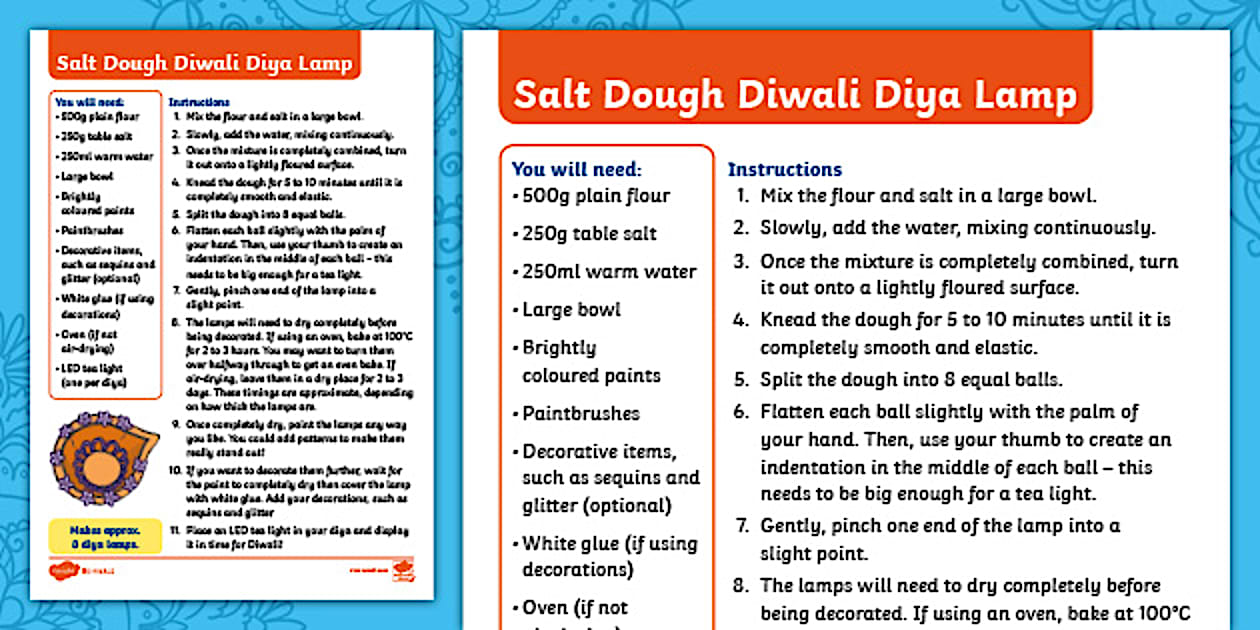Diwali Salt Dough Diya Craft Instructions (teacher made)