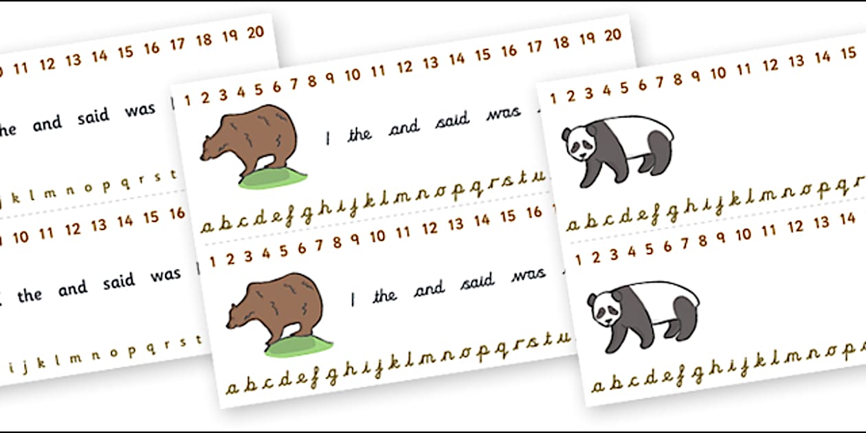 Cursive Combined Alphabet and Number Strips (Bears) - Twinkl