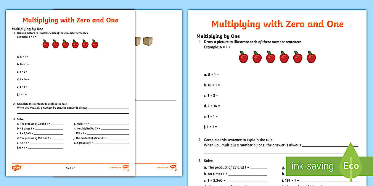 Multiplying by Zero and One Worksheet (teacher made)