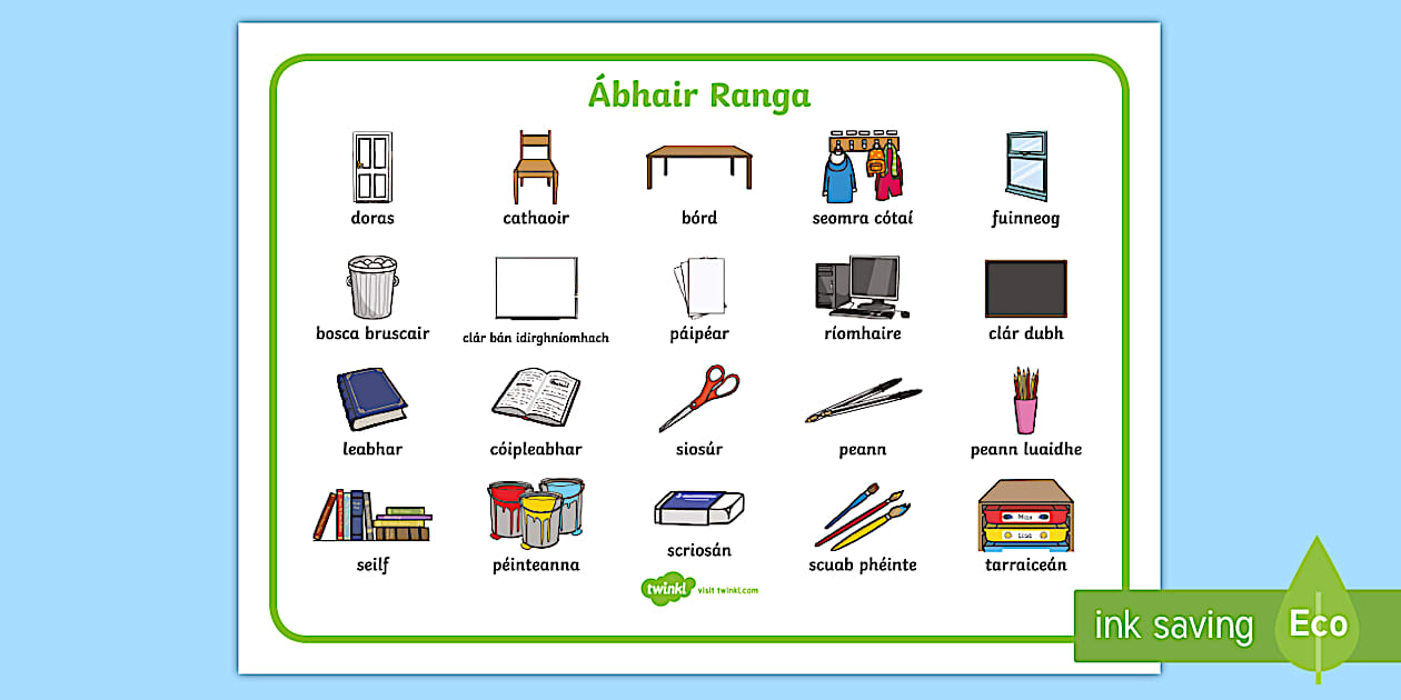 Mata Focail: Rudaí Seomra Ranga (teacher made) - Twinkl