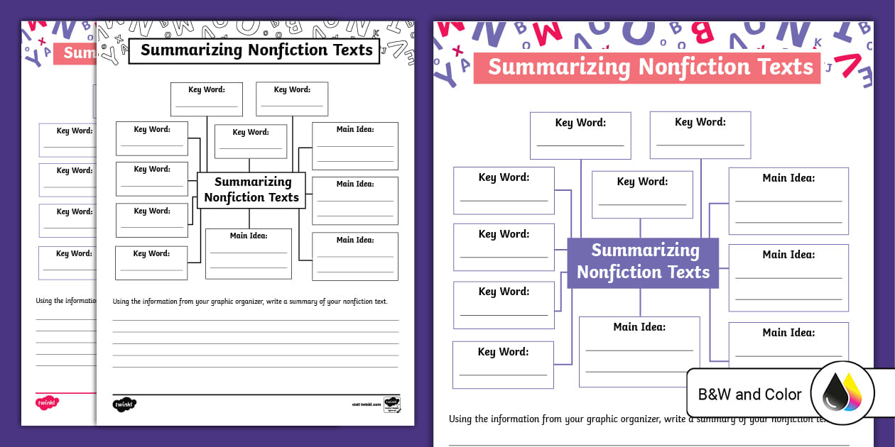 Third Grade Summarizing Nonfiction Texts Graphic Organizer