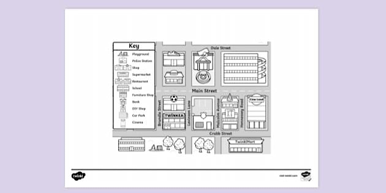 Sunnyville Town Map | KS1 Colouring Sheets | Twinkl - Twinkl
