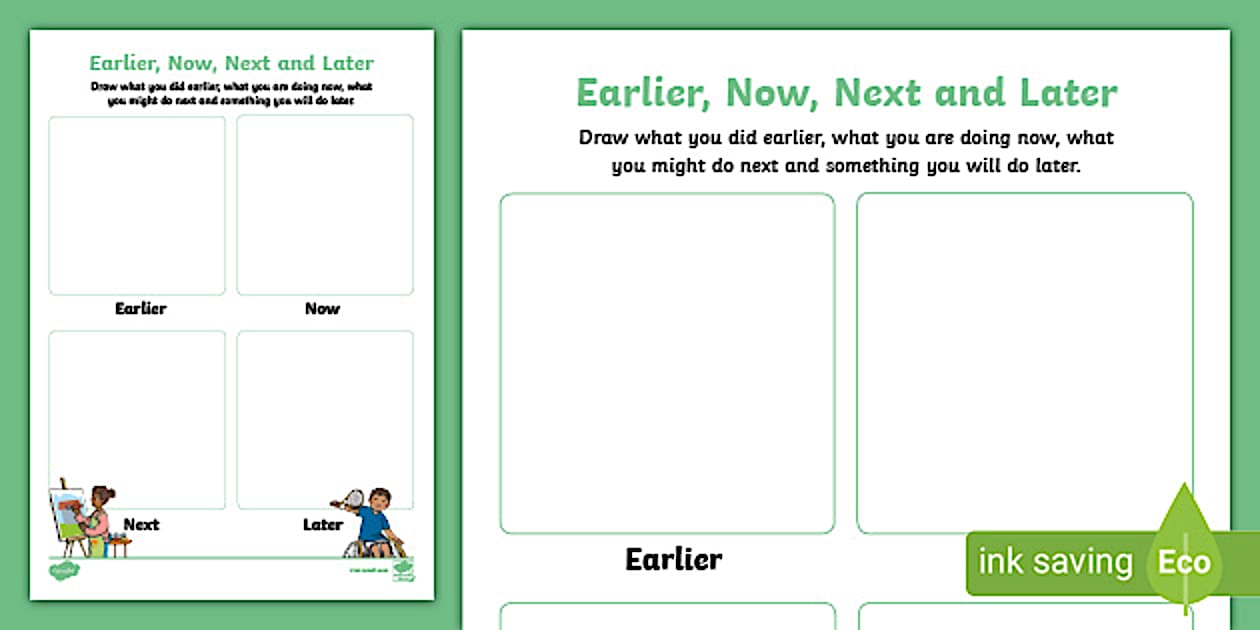 👉 Earlier, Now, Next and Later Worksheet (teacher made)