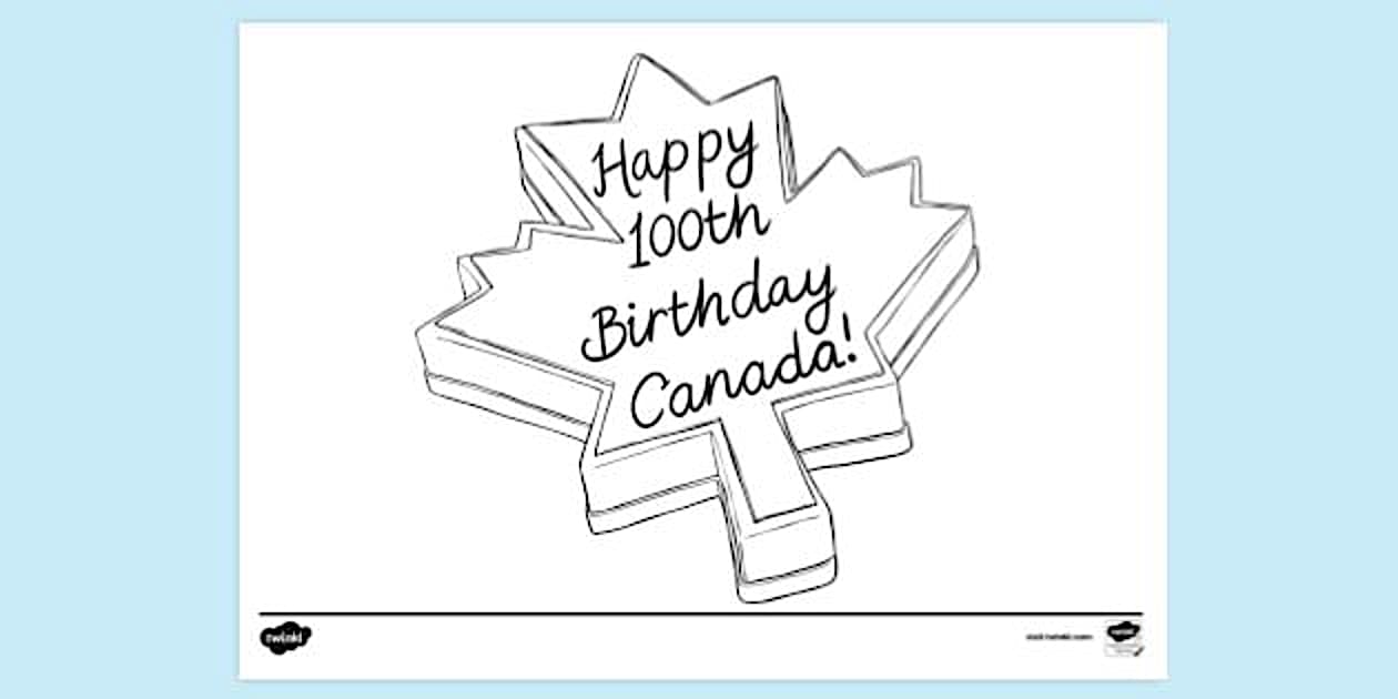Maple Leaf Birthday Cake Colouring Sheets | Colouring Pages
