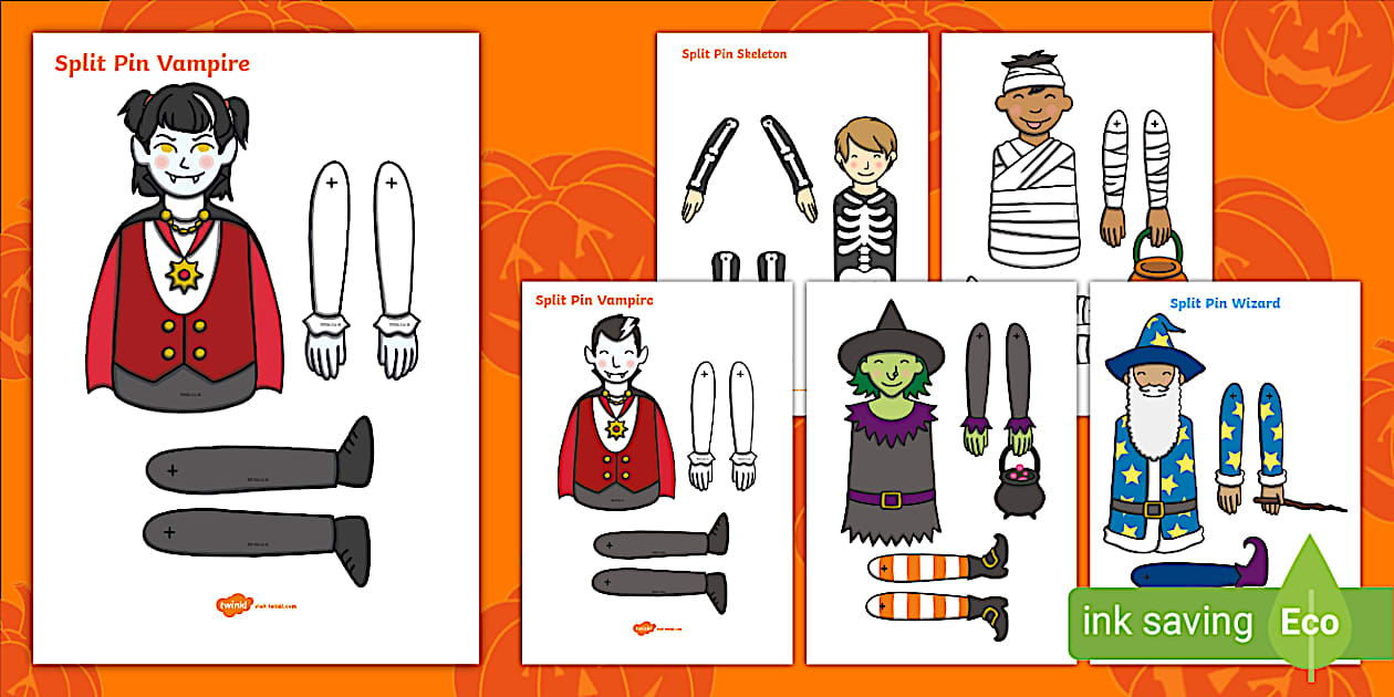 Black and White Halloween Split Pin Activity Pack - Twinkl