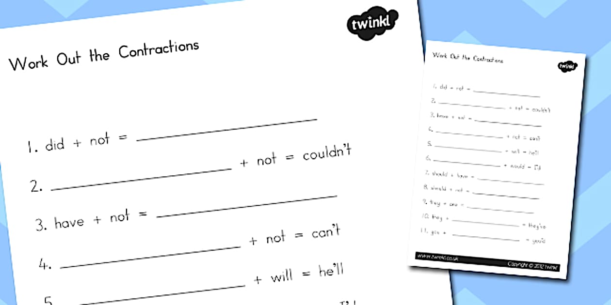 Contractions Worksheet 2 (teacher made) - Twinkl