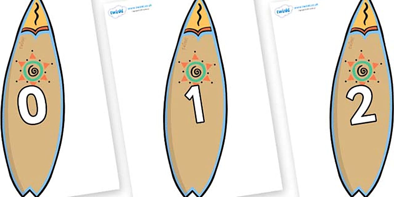 Numbers 0-100 on Surf Boards (Teacher-Made) - Twinkl