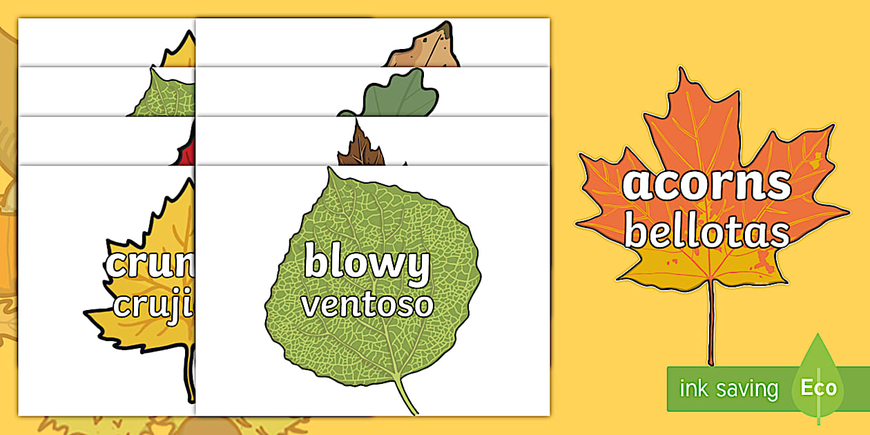 Autumn Topic Words English/Spanish (teacher made) - Twinkl