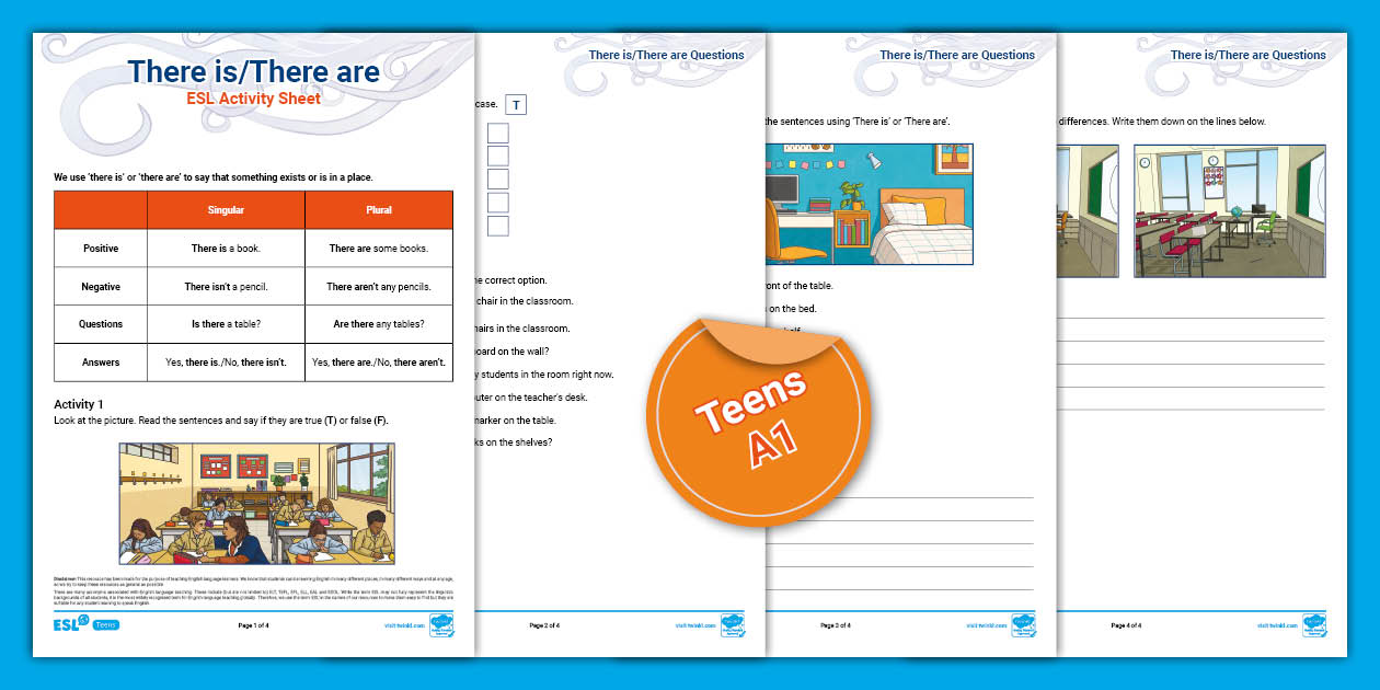 ESL There is/There are Activity Sheet for Teens - Twinkl
