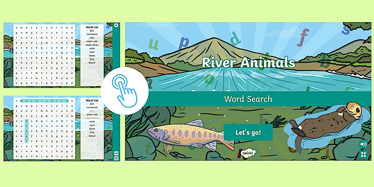 River Animals Interactive Word Search (teacher made)