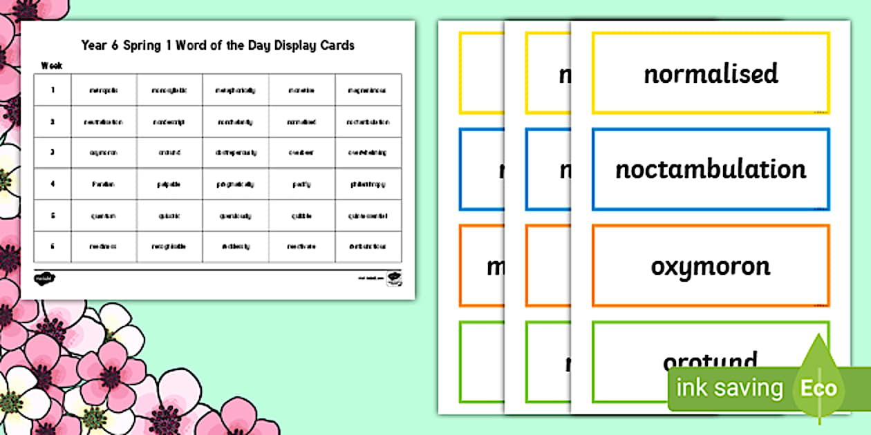 Editable Year 6 Spring 1 Word of the Day Display Word Cards