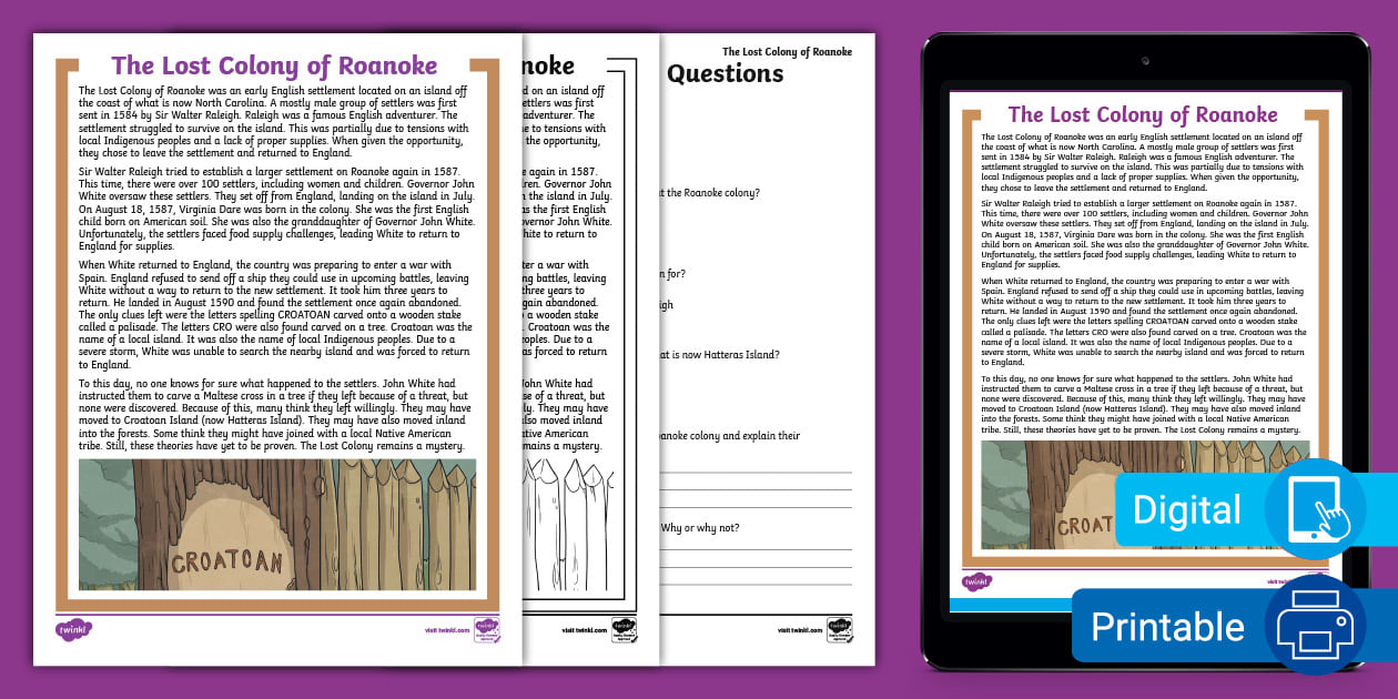 Fifth Grade The Lost Colony of Roanoke Reading Comprehension