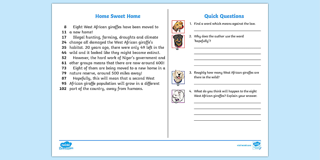 LKS2 Saving Giraffes Daily News 60 - Second Read Activity Cards