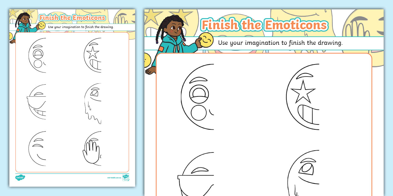 Finish the Emoticons Worksheet (teacher made) - Twinkl