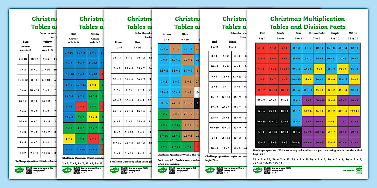 Christmas Maths Times Tables Colouring Mosaic Activity