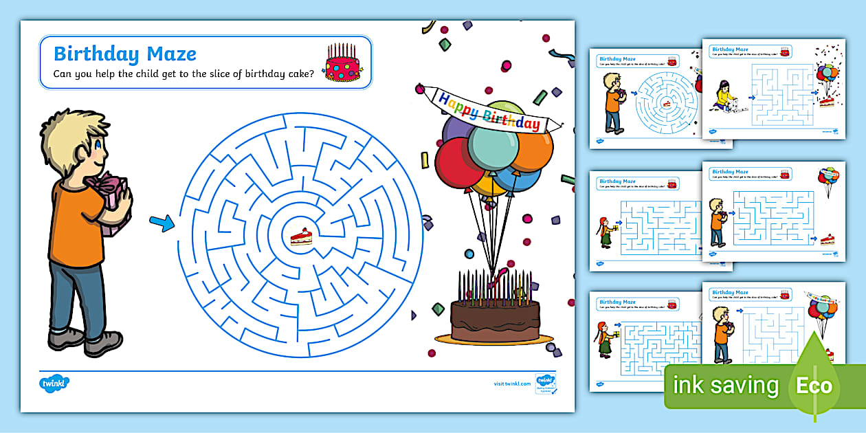 Fun Birthday Maze Activity Worksheets | Twinkl | KS1