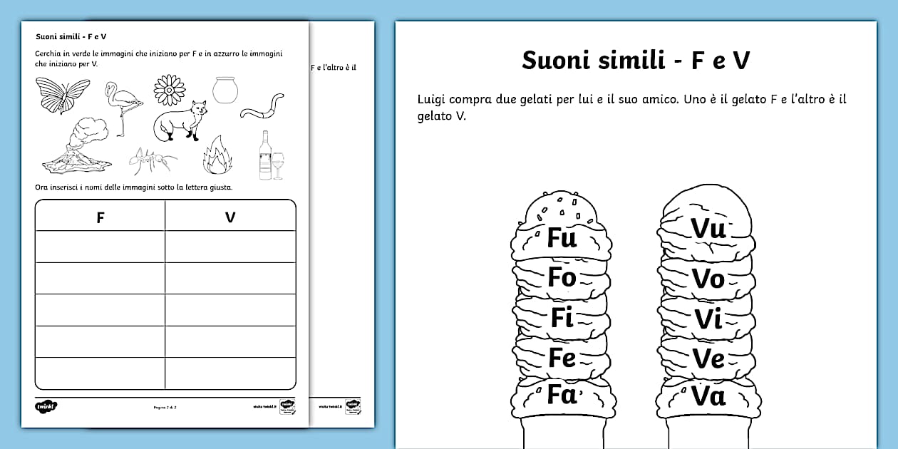 Suoni simili - F e V - Scheda esercizi (teacher made)