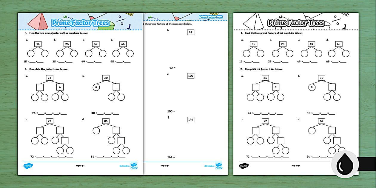 Prime Factor Trees Worksheet (teacher made) - Twinkl