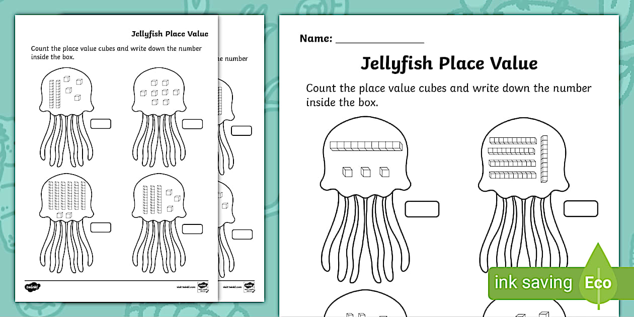 Jellyfish Place Value Activity Sheet (Teacher-Made) - Twinkl