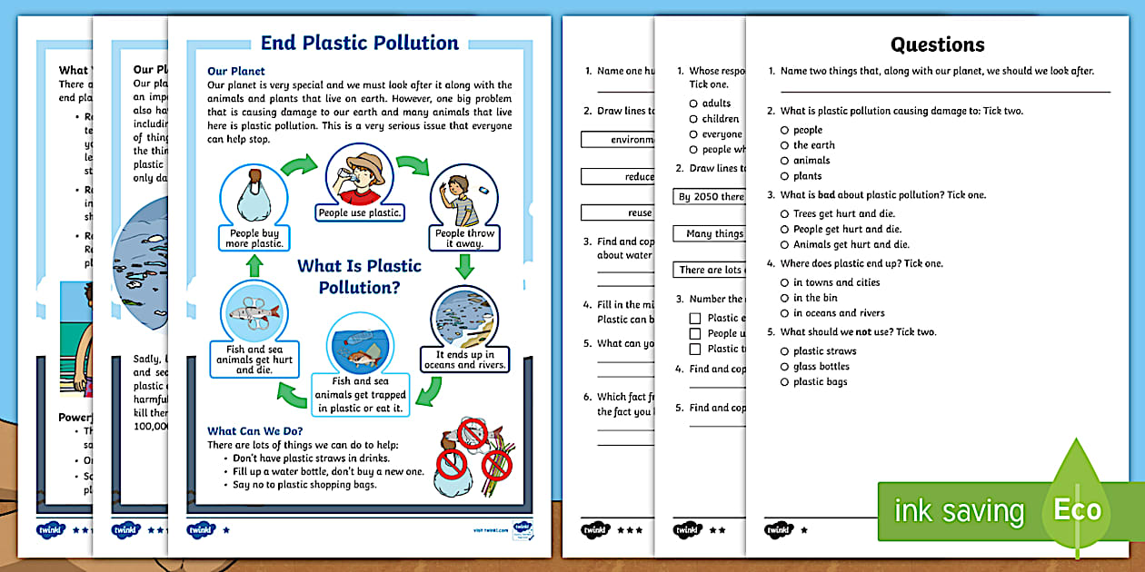 End Plastic Pollution Differentiated Reading Comprehension Activity