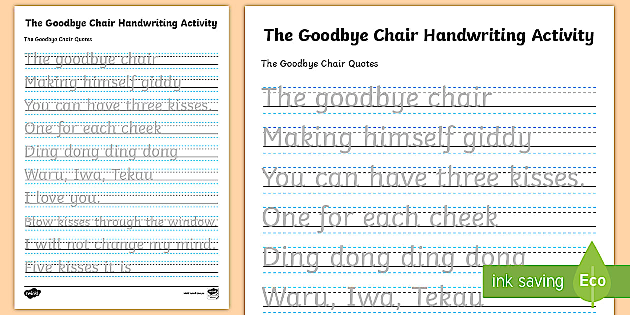 The Goodbye Chair Handwriting Activity (teacher made)