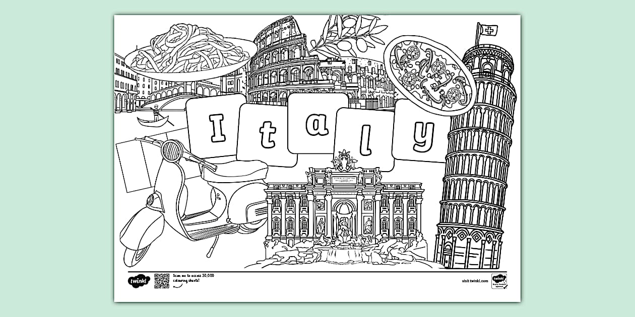 Italy Colouring Montage Page (teacher made) - Twinkl