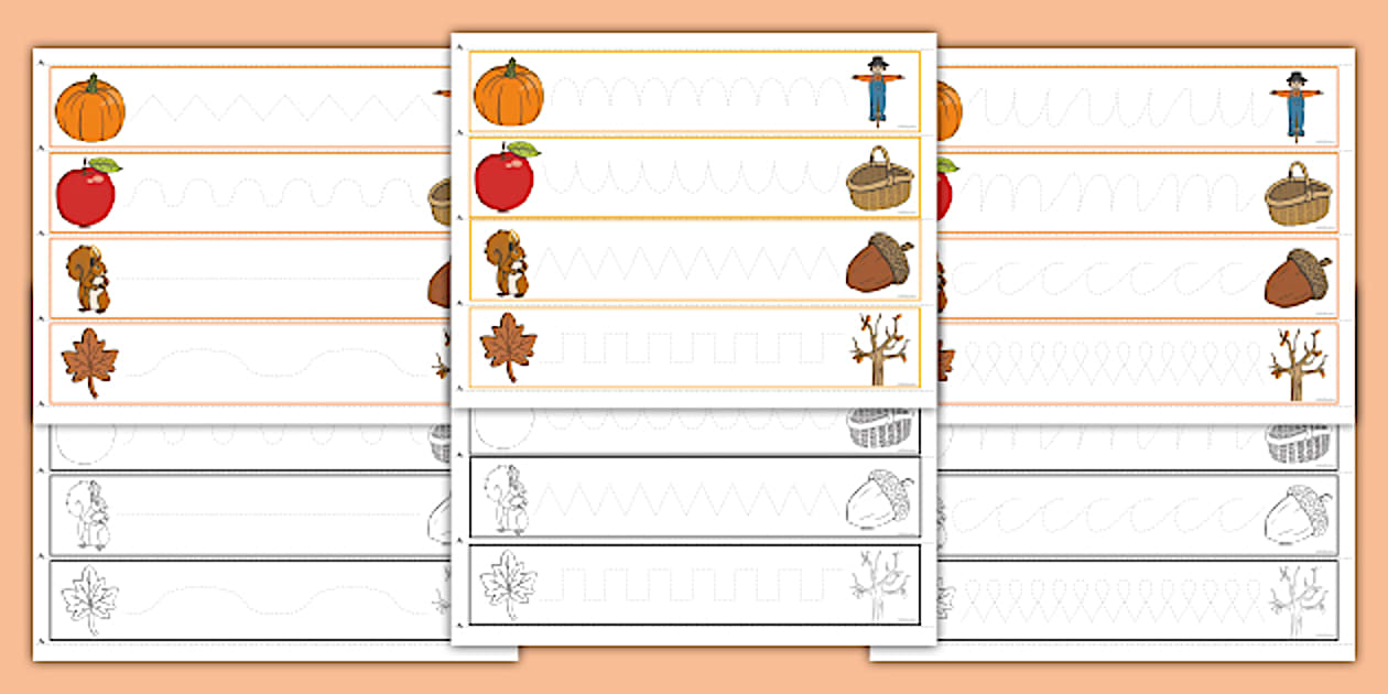 Fall-Themed Tracing Lines Worksheets | Twinkl USA - Twinkl