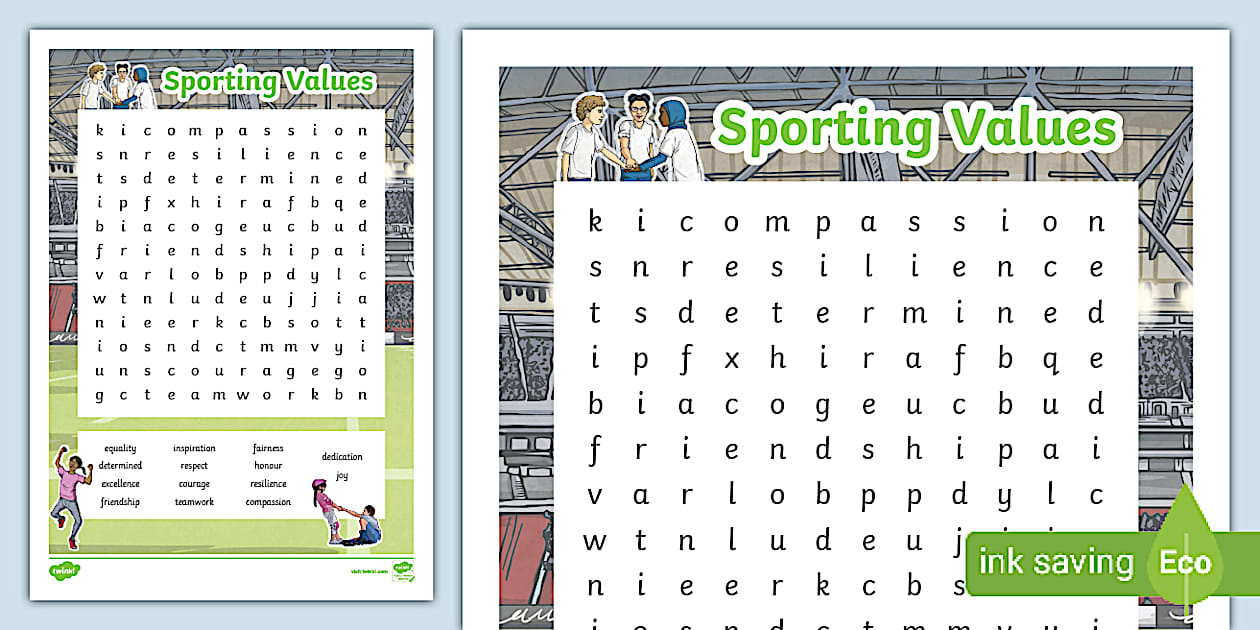 Sporting Values Word Search - KS2 (teacher made) - Twinkl