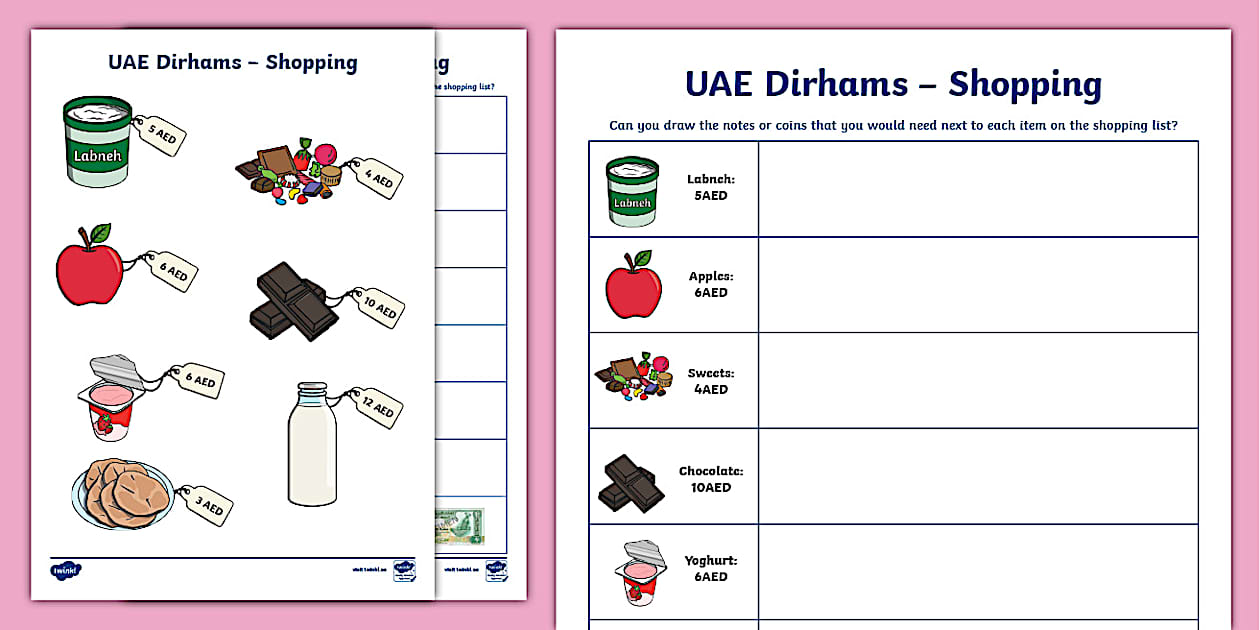 KS1 UAE Money - Shopping Activity (teacher made) - Twinkl