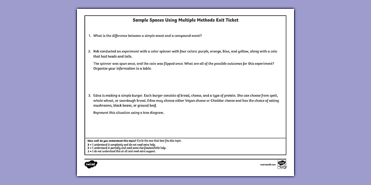 Seventh Grade Sample Spaces Using Multiple Methods - Twinkl