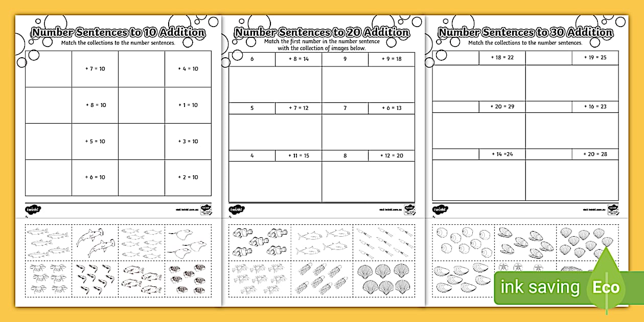 Number Sentences Addition Cut and Paste (Teacher-Made)
