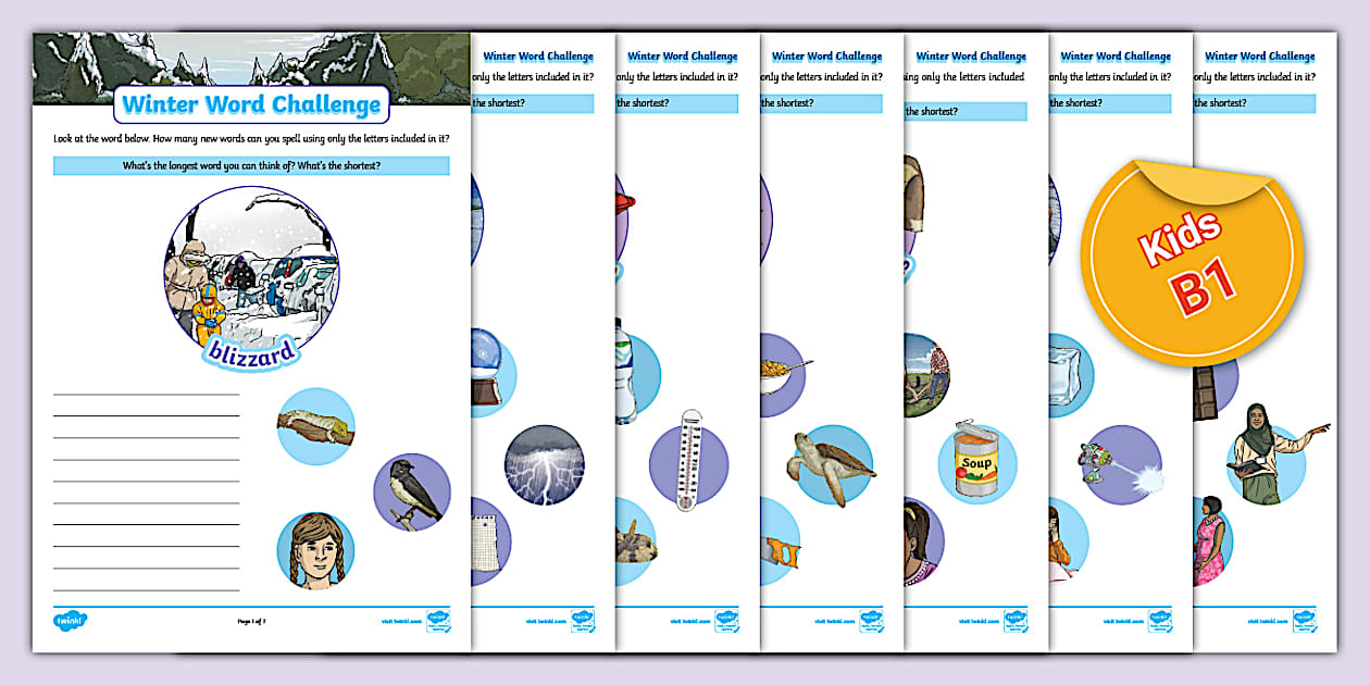 ESL Winter Word Challenge Worksheets | Anagrams | Twinkl