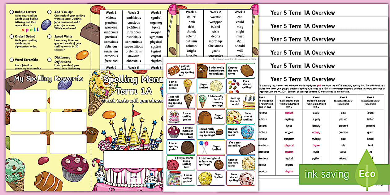 Editable Year 5 Sweet Treats Themed Spelling Menu - Twinkl