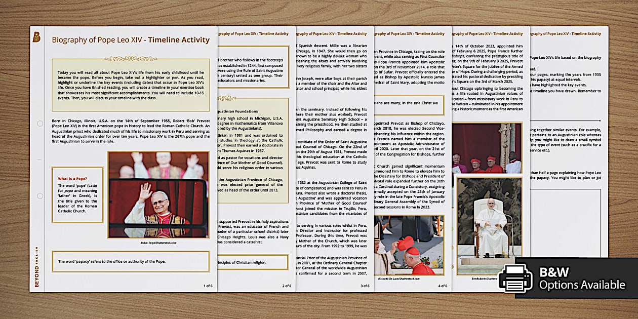 Biography of Pope Leo XIV - Timeline Activity - Twinkl