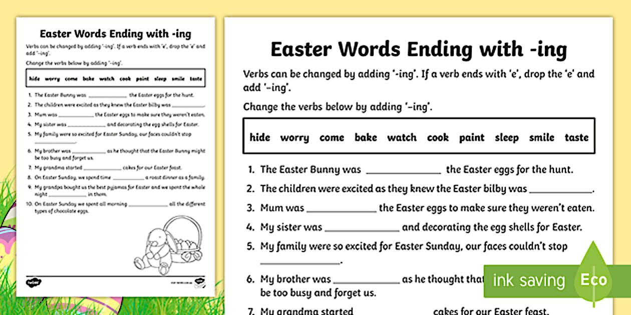 SA Easter - Words Ending With - ing Activity - Twinkl