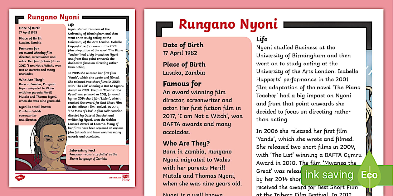 Rungano Nyoni Fact File - Twinkl