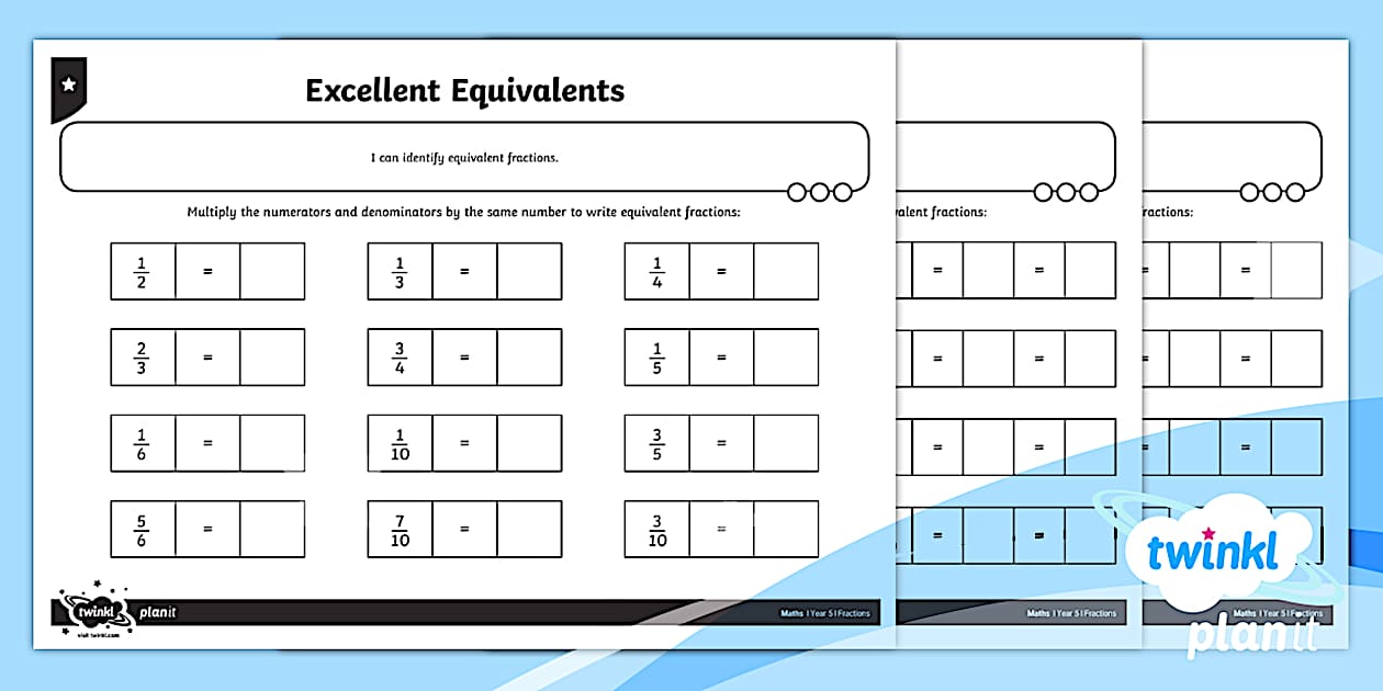 PlanIt Maths Y5 Fractions Equivalent Fractions Home Learning Tasks