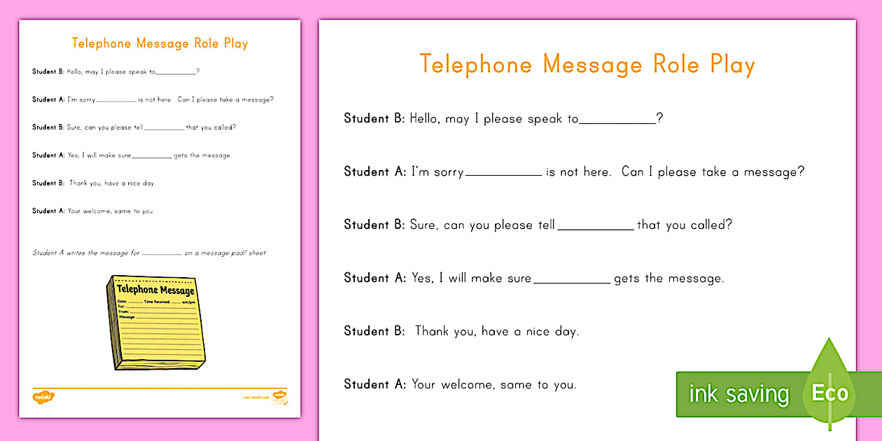 Telephone Conversation Worksheet - ESL Activity - Role-Play