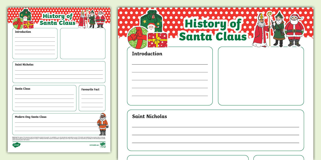 History of Santa Claus KS1 Non-Chronological Report Template
