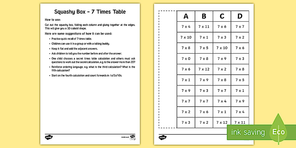 Editable Squashy Boxes 7 Times Tables Craft (teacher made)