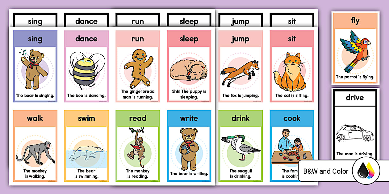 Basic Verb Cards for ELL (teacher made) - Twinkl
