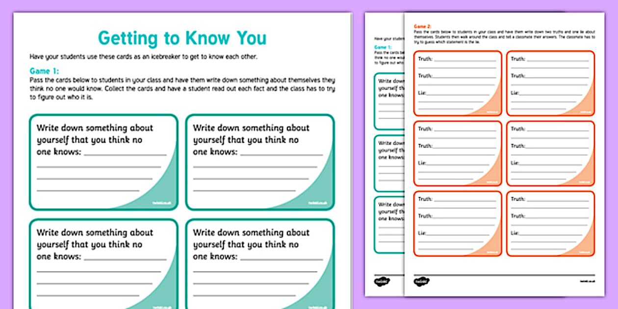 Get to Know You Cards - Fun Back To School Game - Twinkl