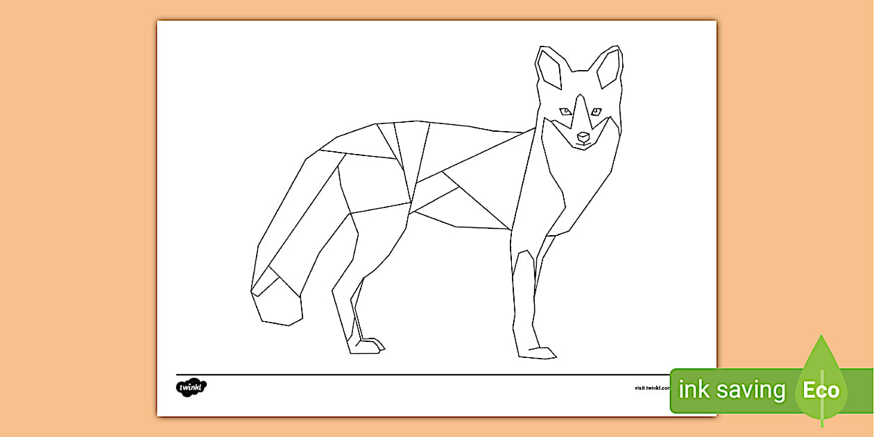 Polygon Fox Colouring Page - Primary Resources - Twinkl
