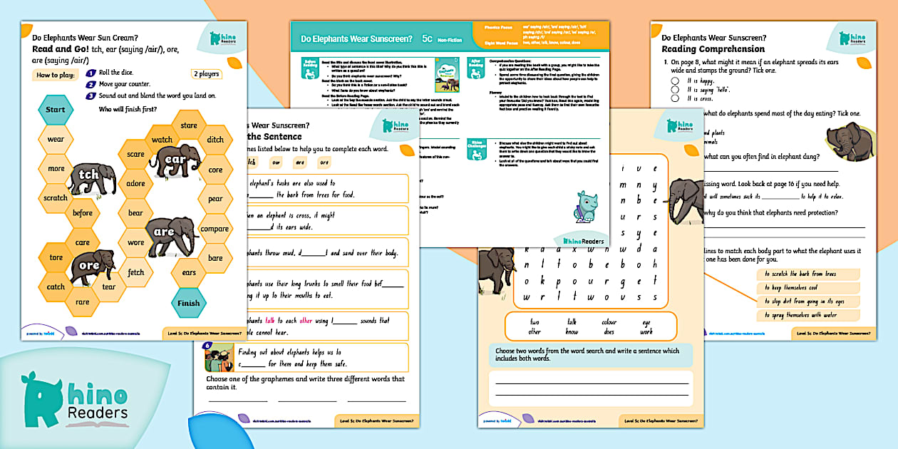 Level 5c Do Elephants Wear Sunscreen? Guided Reading Pack
