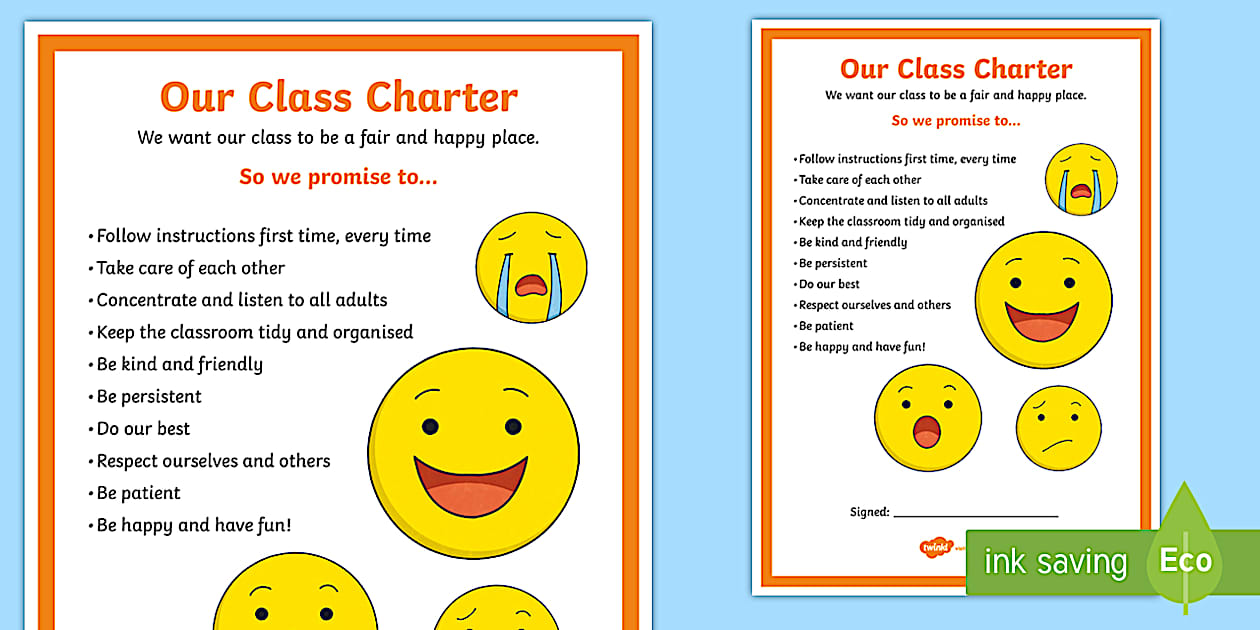 😊 Editable Class Charter Emoji Themed Display Poster